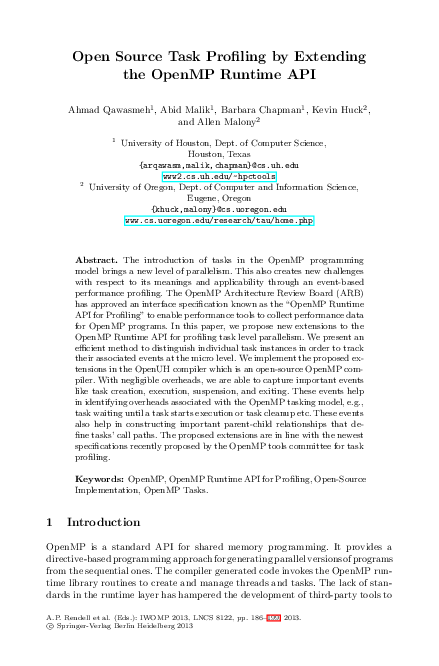 (PDF) Open Source Task Profiling by Extending the OpenMP Runtime API