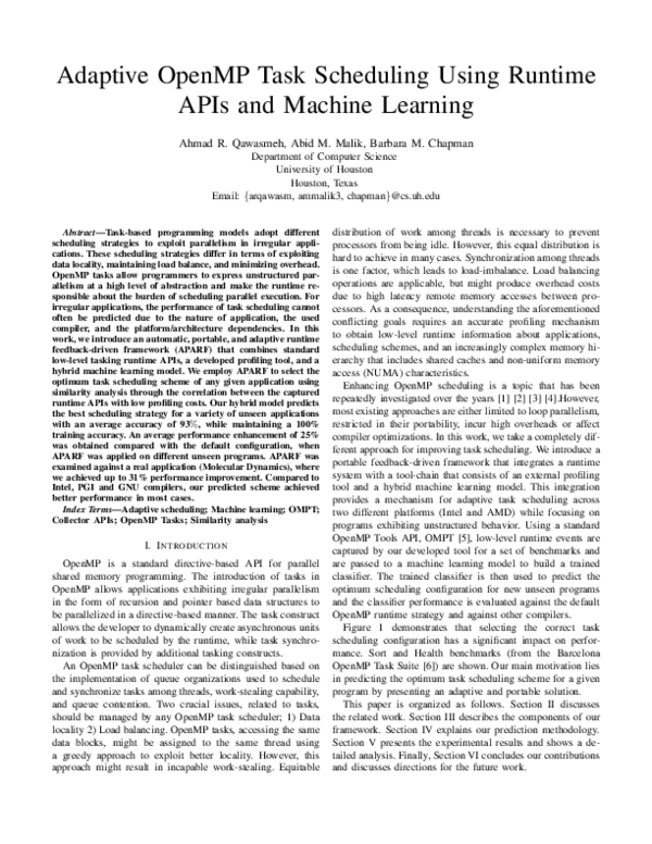 (PDF) Adaptive OpenMP Task Scheduling Using Runtime APIs and Machine Learning | Abid Muslim ...