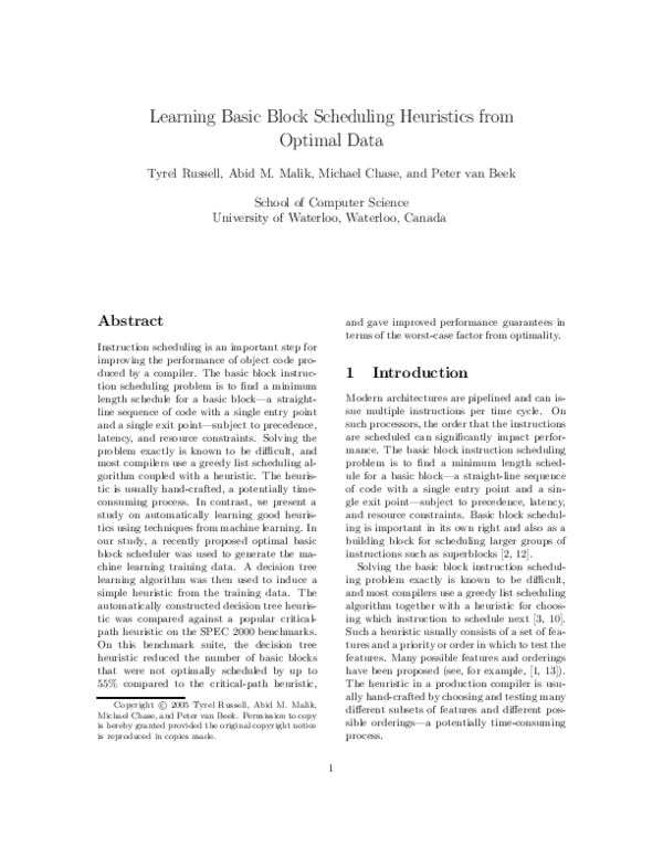 (PDF) Learning basic block scheduling heuristics from optimal data