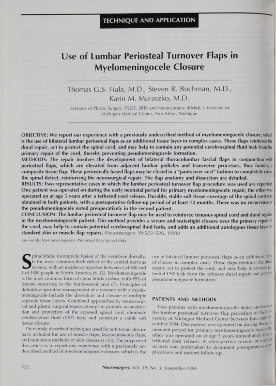 (PDF) Use of Lumbar Periosteal Turnover Flaps in Myelomeningocele Closure