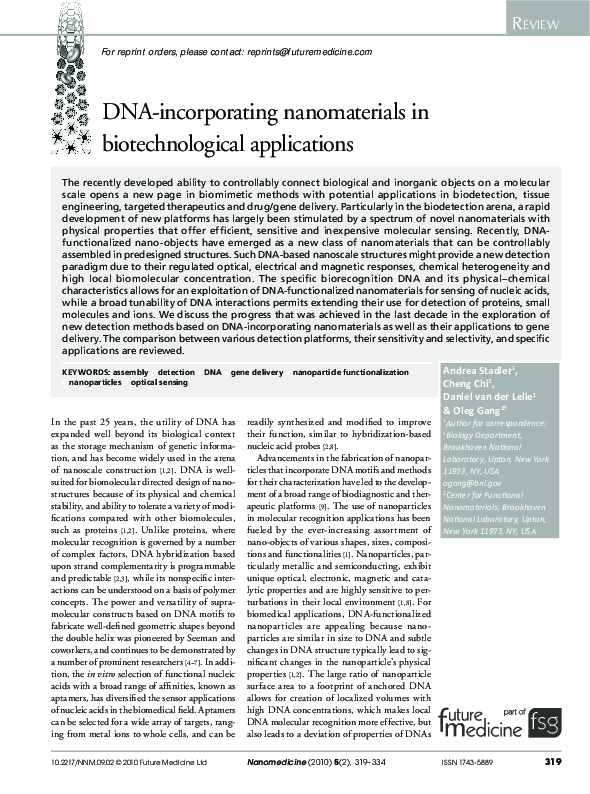 (PDF) DNA-incorporating nanomaterials in biotechnological applications