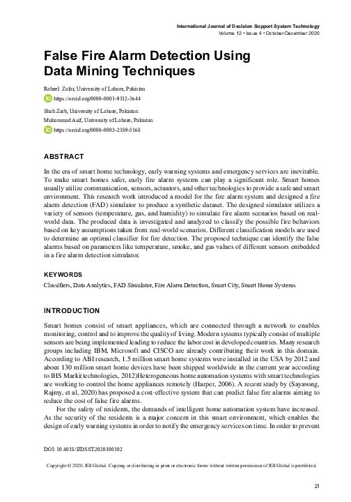 (PDF) False Fire Alarm Detection Using Data Mining Techniques