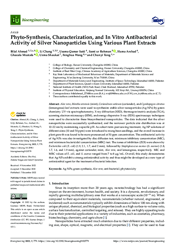 (PDF) Phyto-Synthesis, Characterization, and In Vitro Antibacterial Activity of Silver ...