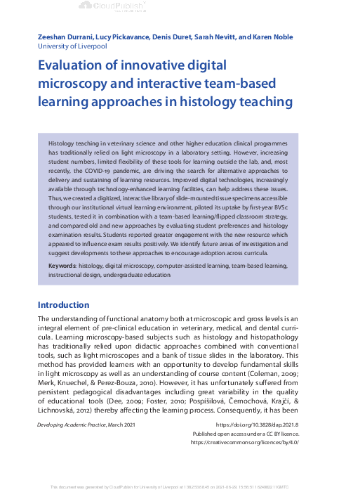 (PDF) Evaluation of innovative digital microscopy and interactive team-based learning approaches ...