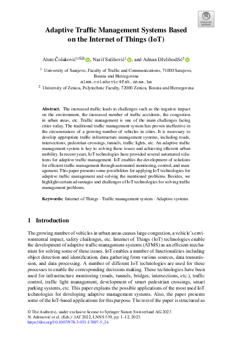 (PDF) Adaptive Traffic Management Systems Based on the Internet of Things (IoT)
