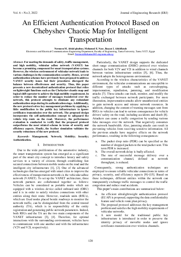 (PDF) An Efficient Authentication Protocol Based on Chebyshev Chaotic Map for Intelligent ...