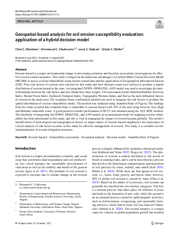 (PDF) Geospatial-based analysis for soil erosion susceptibility evaluation: application of a ...