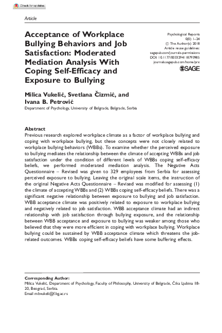 (PDF) Acceptance of Workplace Bullying Behaviors and Job Satisfaction ...