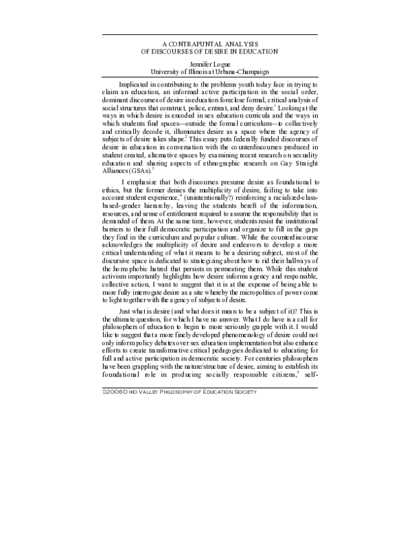 (PDF) A contrapuntal analysis of discourses of desire in education