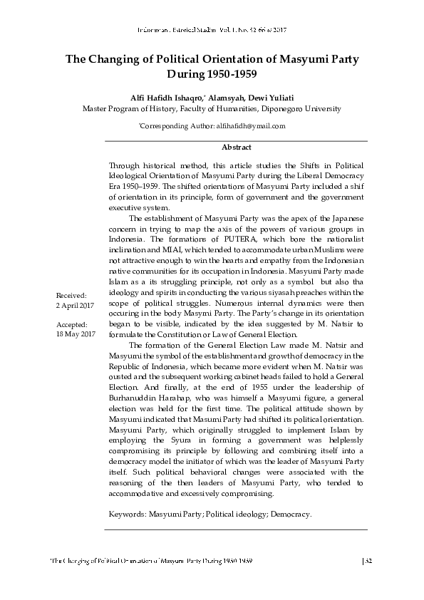 (PDF) The Changing of Political Orientation of Masyumi Party During ...