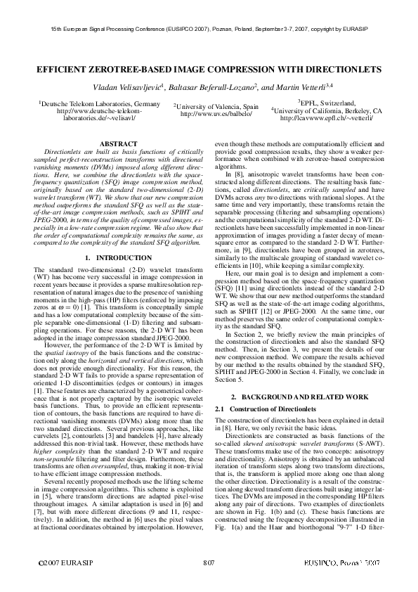 (PDF) Efficient zerotree-based image compression with directionlets