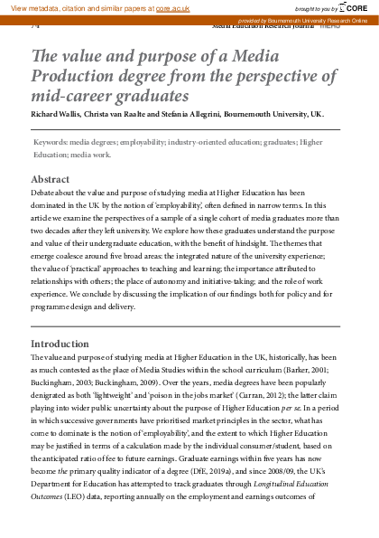 (PDF) The value and purpose of a Media Production degree from the ...