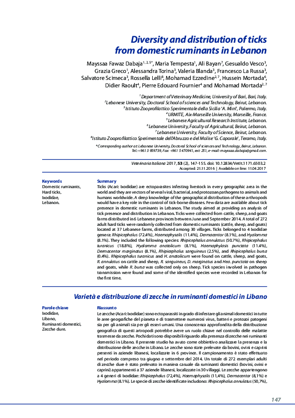 (PDF) Diversity and distribution of ticks from domestic ruminants in ...