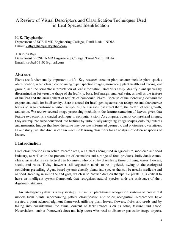 (PDF) A Review of Visual Descriptors and Classification Techniques Used in Leaf Species ...