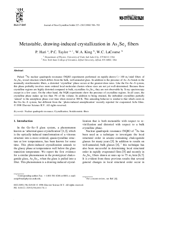 (PDF) Metastable, drawing-induced crystallization in As2Se3 fibers
