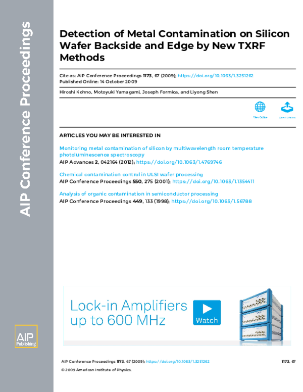 Pdf Detection Of Metal Contamination On Silicon Wafer Backside And Edge By New Txrf Methods