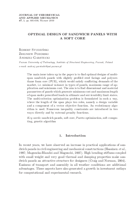(PDF) Optimal Design of Sandwich Panels with a Soft Core