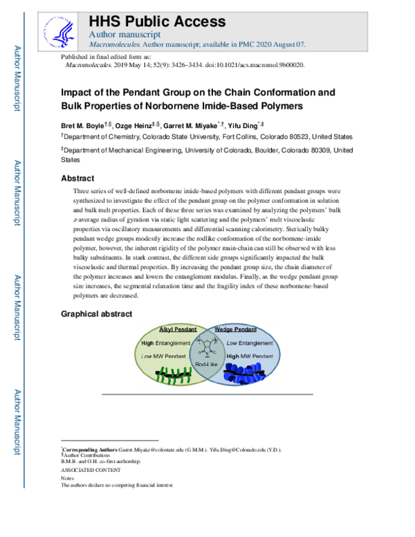 (PDF) Impact of the Pendant Group on the Chain Conformation and Bulk ...