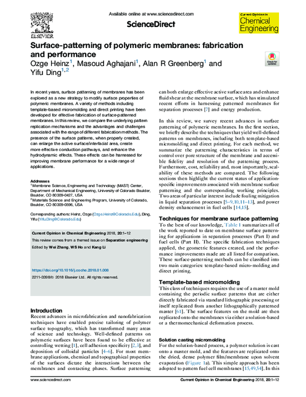 Pdf Surface Patterning Of Polymeric Membranes Fabrication And Performance