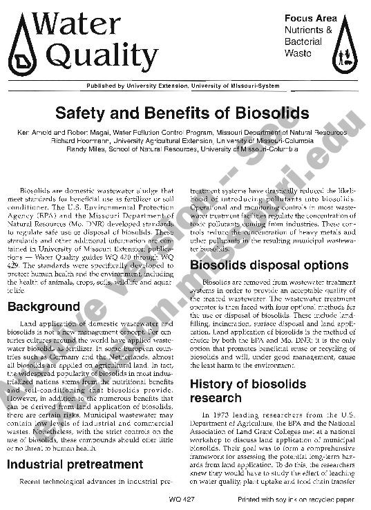 (PDF) Safety and benefits of biosolids