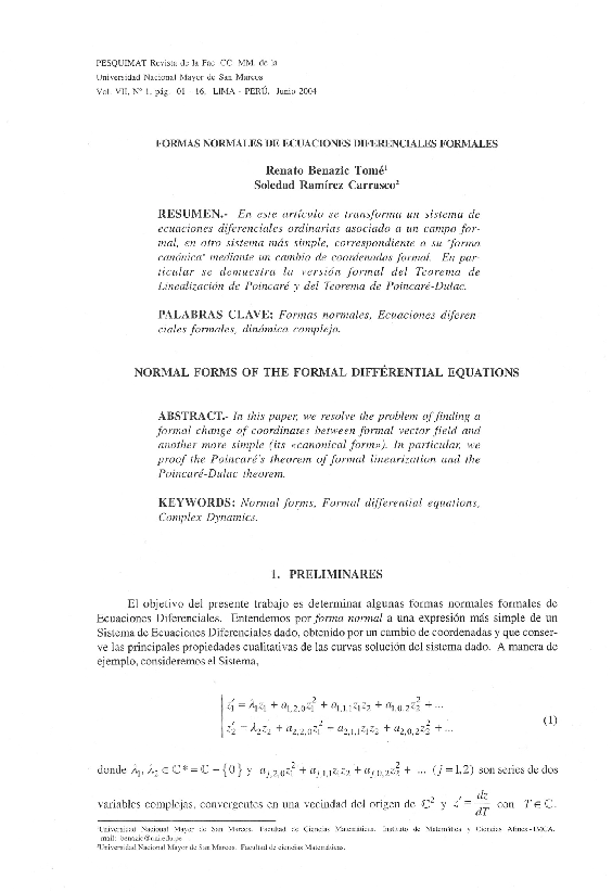 (PDF) Formas Normales De Ecuaciones Diferenciales Formales