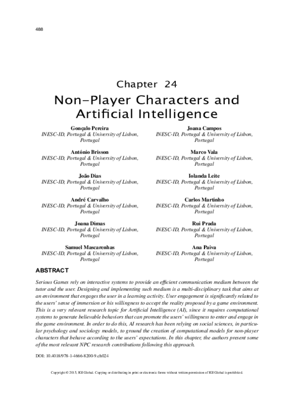 (PDF) Non-Player Characters and Artificial Intelligence