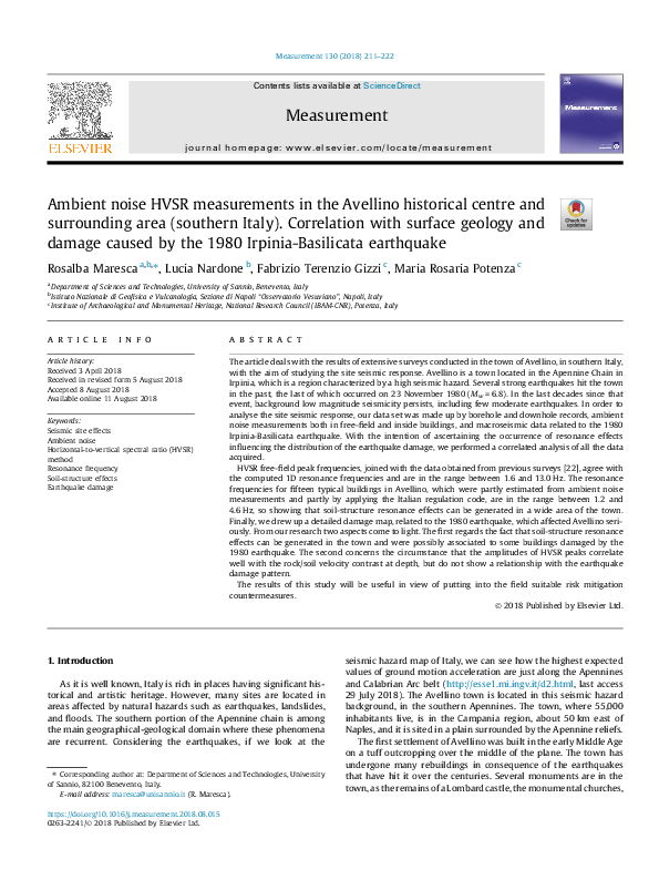 (PDF) Ambient noise HVSR measurements in the Avellino historical centre ...