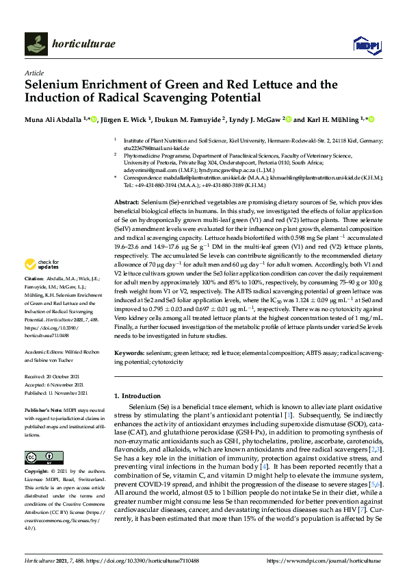 (PDF) Selenium Enrichment of Green and Red Lettuce and the Induction of Radical Scavenging Potential