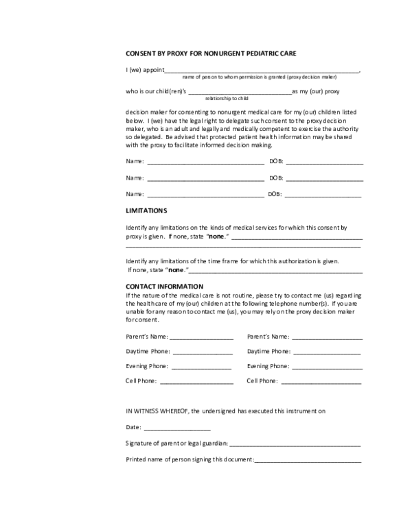 (PDF) Consent by Proxy for Nonurgent Pediatric Care