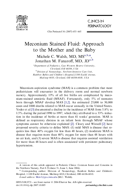 (PDF) Meconium Stained Fluid: Approach to the Mother and the Baby