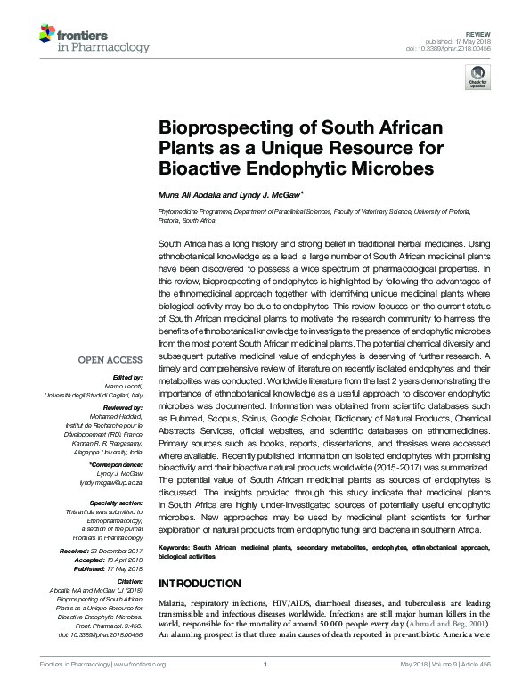 (PDF) Bioprospecting of South African Plants as a Unique Resource for Bioactive Endophytic Microbes