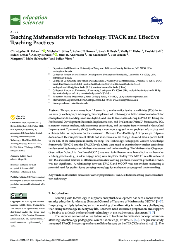 (PDF) Teaching Mathematics with Technology: TPACK and Effective Teaching Practices