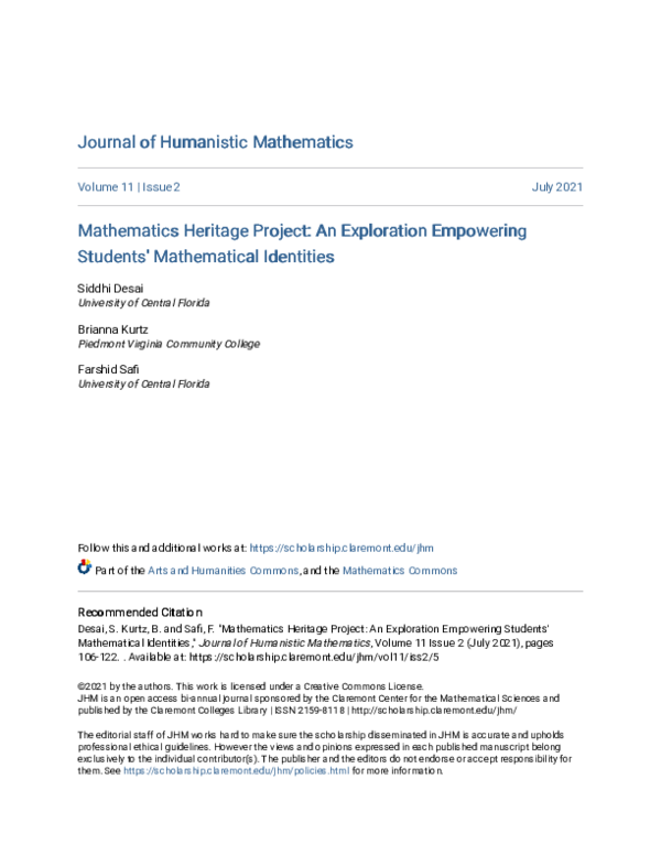 (PDF) Mathematics Heritage Project: An Exploration Empowering Students ...