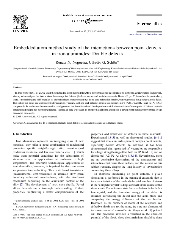 (PDF) Embedded atom method study of the interactions between point ...