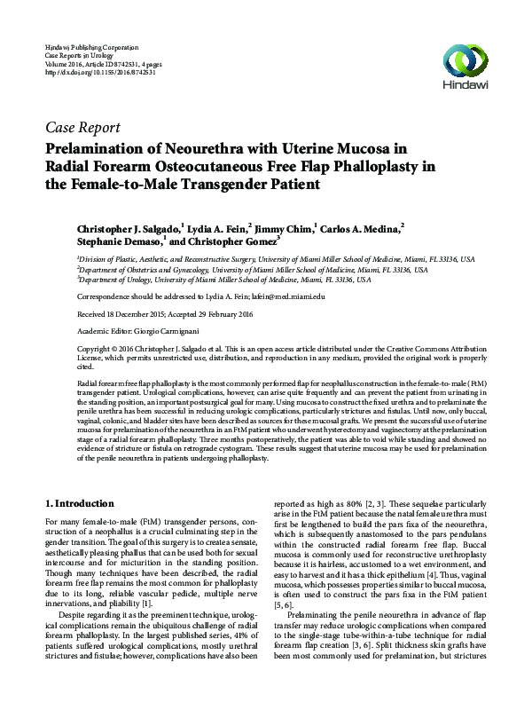 (PDF) Prelamination of Neourethra with Uterine Mucosa in Radial Forearm ...