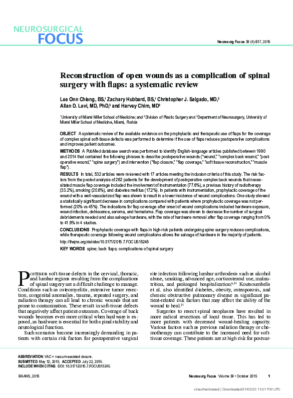 (PDF) Reconstruction of open wounds as a complication of spinal surgery ...