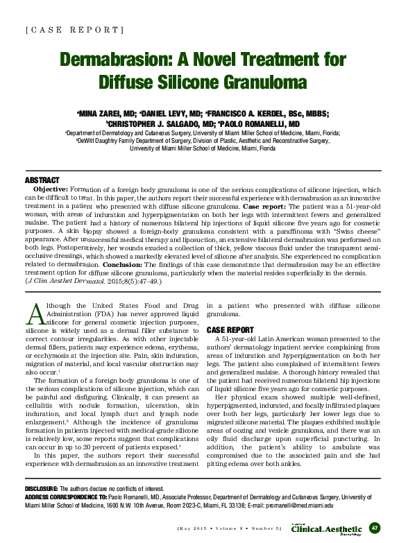 (PDF) Dermabrasion: a novel treatment for diffuse silicone granuloma