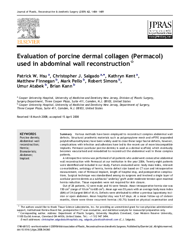 (PDF) Evaluation of porcine dermal collagen (Permacol) used in ...