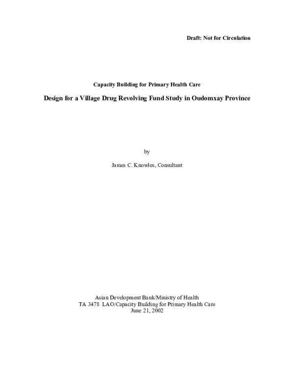 (DOC) Design for a Village Drug Revolving Fund Study in Oudomxay Province