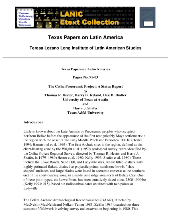 (PDF) The Colha Preceramic Project: A Status Report