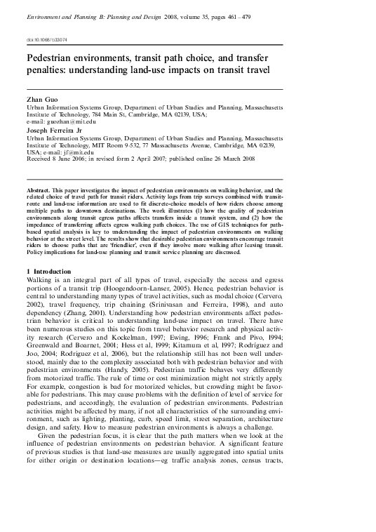 (PDF) Pedestrian Environments, Transit Path Choice, and Transfer ...
