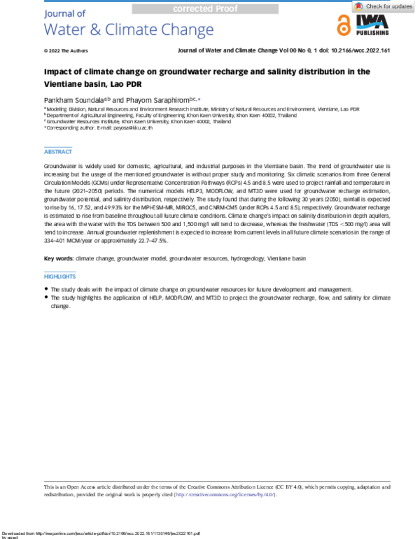 (PDF) Impact of climate change on groundwater recharge and salinity distribution in the ...