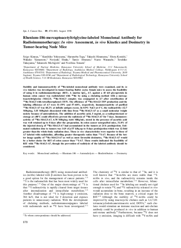 (PDF) Rhenium-186-mercaptoacetyltriglycine-labeled Monoclonal Antibody ...
