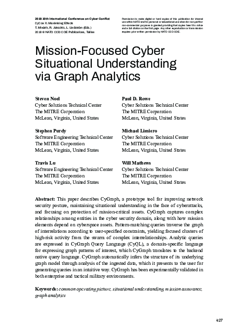 (PDF) Mission-focused cyber situational understanding via graph analytics