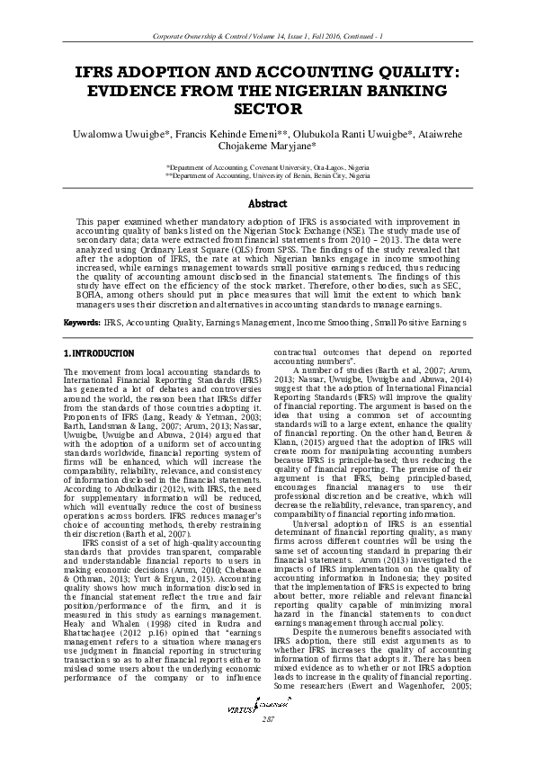 (PDF) IFRS adoption and accounting quality: Evidence from the Nigerian ...