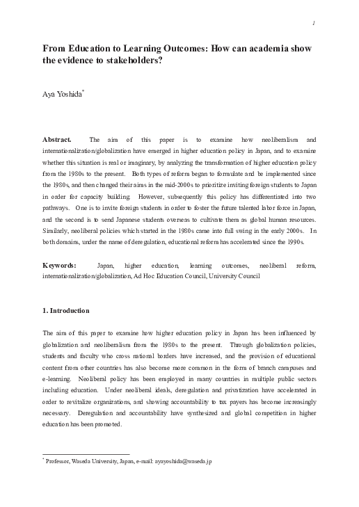 (PDF) From Education to Learning Outcomes: How can academia show the ...