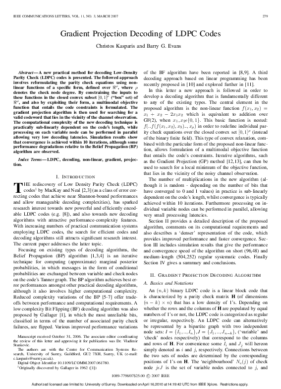 Pdf Gradient Projection Decoding Of Ldpc Codes 0143