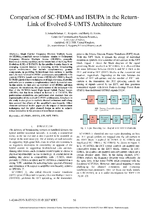 (PDF) Comparison of SC-FDMA and HSUPA in the Return-Link of Evolved S ...
