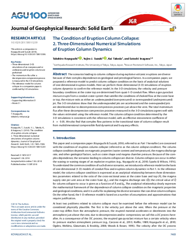 (PDF) The Condition of Eruption Column Collapse: 2. Three-Dimensional ...