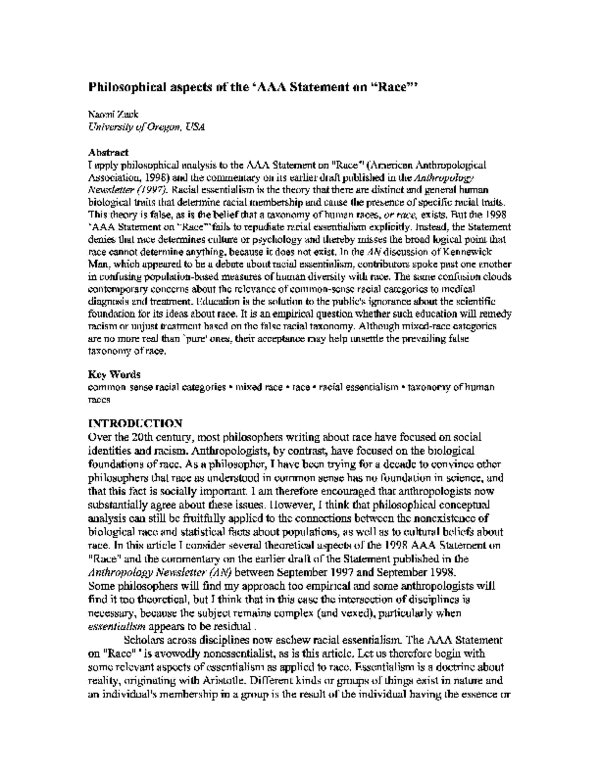 (PDF) Philosophical aspects of the ‘AAA Statement on “Race”’